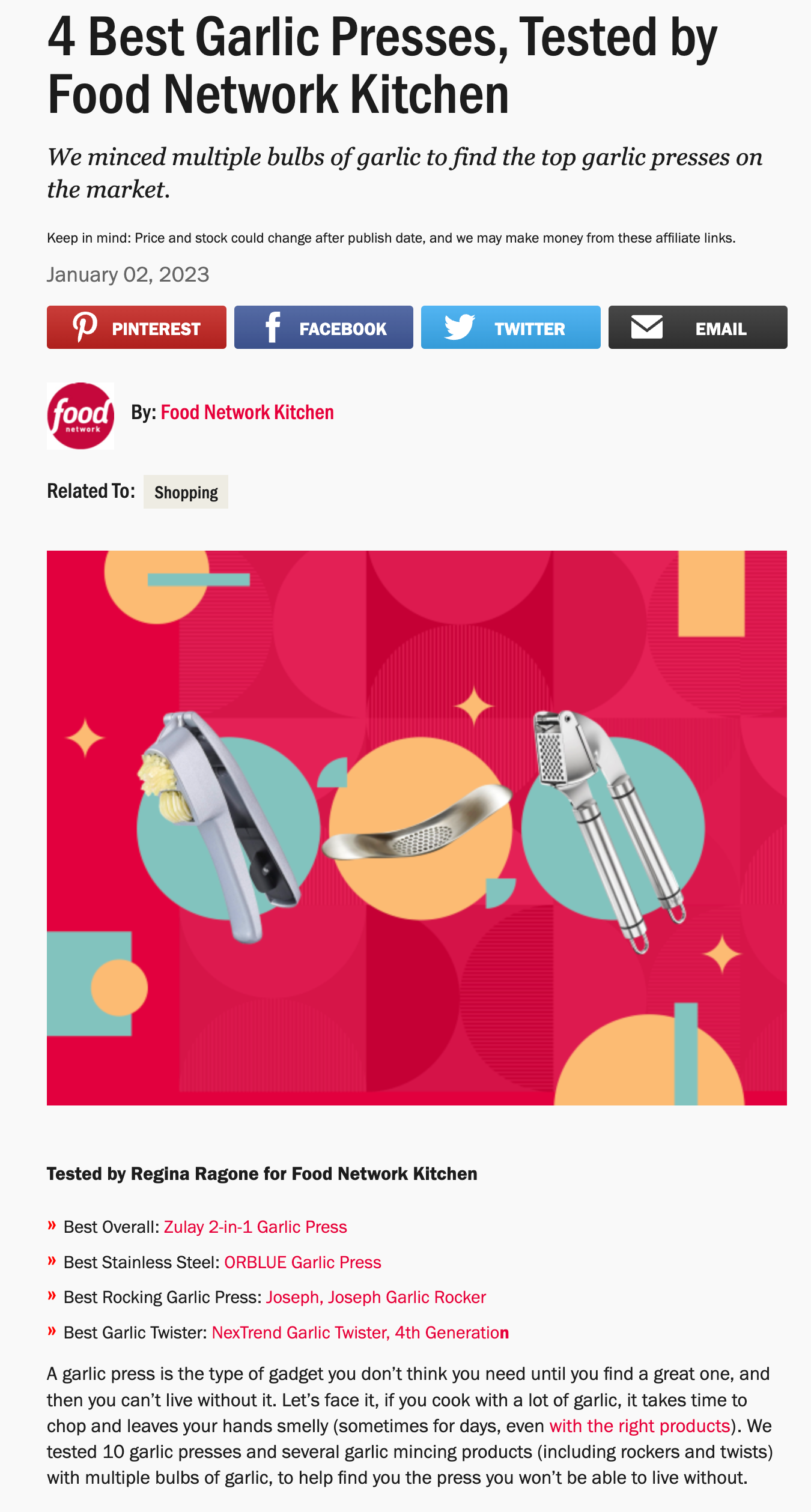 Food Network Kitchen names GARLIC TWISTER one of the BEST Garlic Press ...